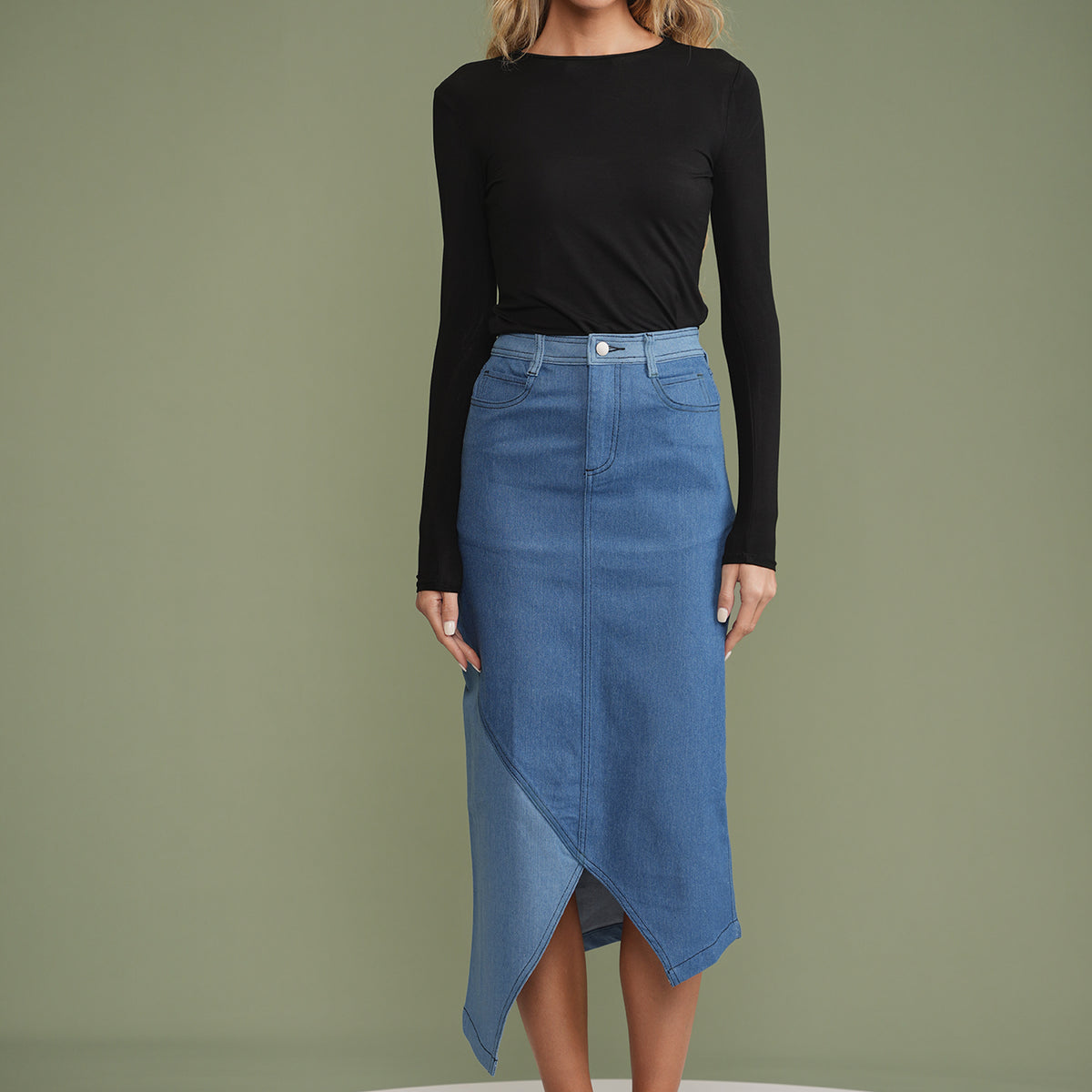 Colorblock Denim Skirt – udelny.com