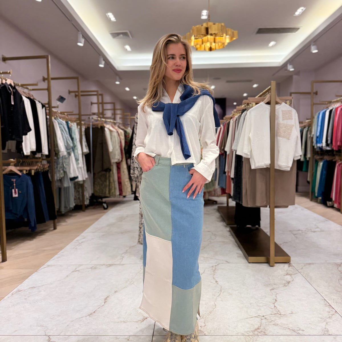 Colorblock Denim Skirt – udelny.com